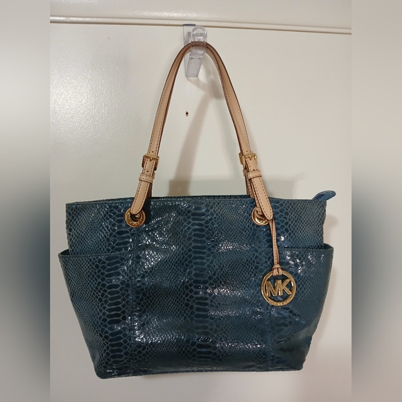 Michael Kors | Bags | Michael Kors Blueish Green Snake Skin Embossed ...